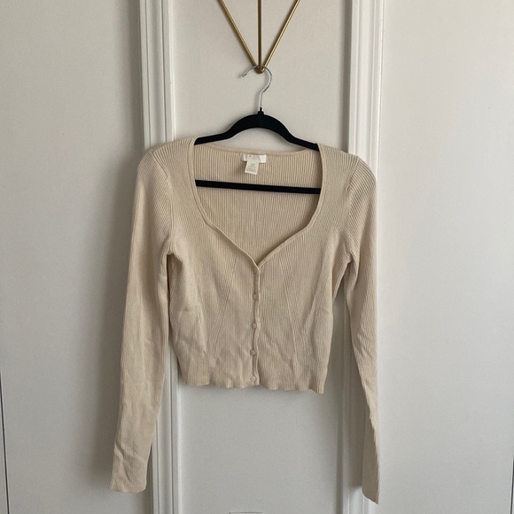 H&M | Tops | Hm Cream Button Up Ribbed Cardigan Top | Poshmark